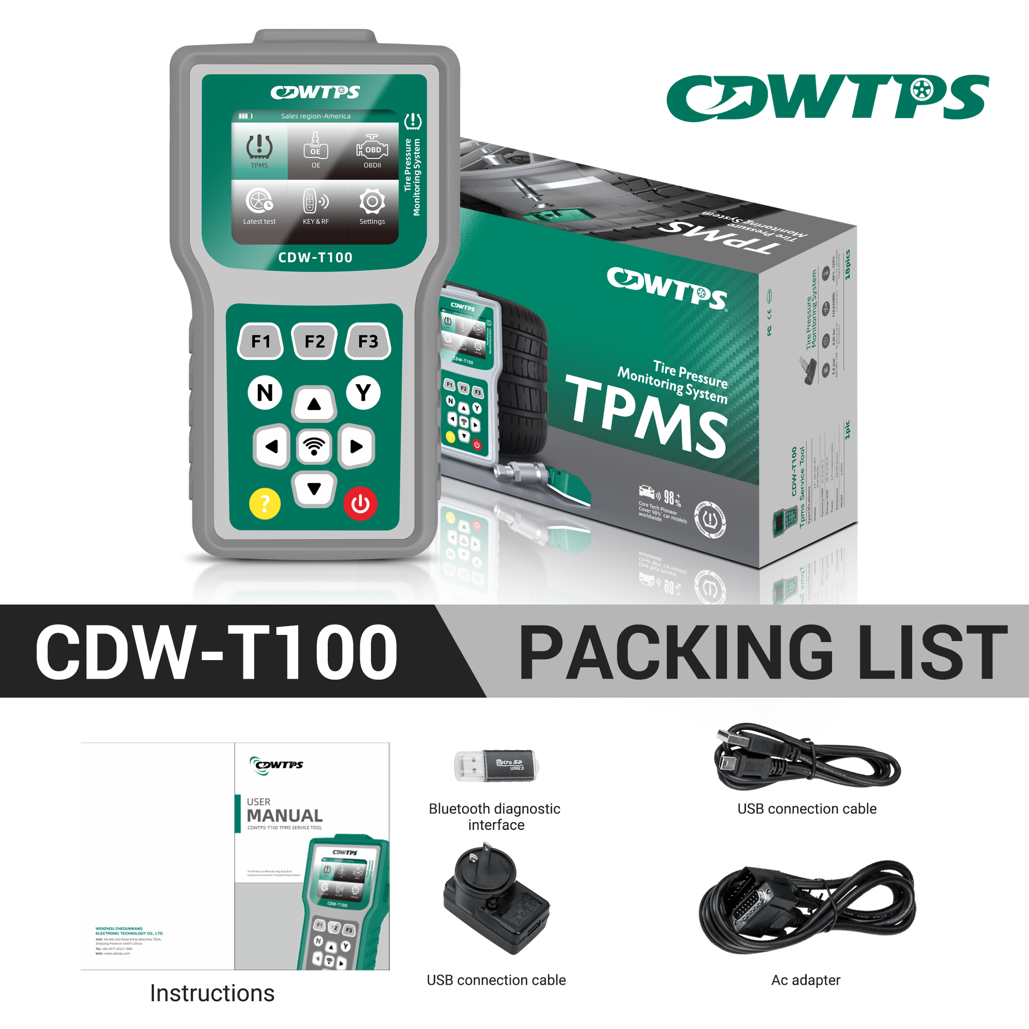 CDWTPS T100 TPMS tool, activation scan 315+433 sensors, TPMS programmi ...