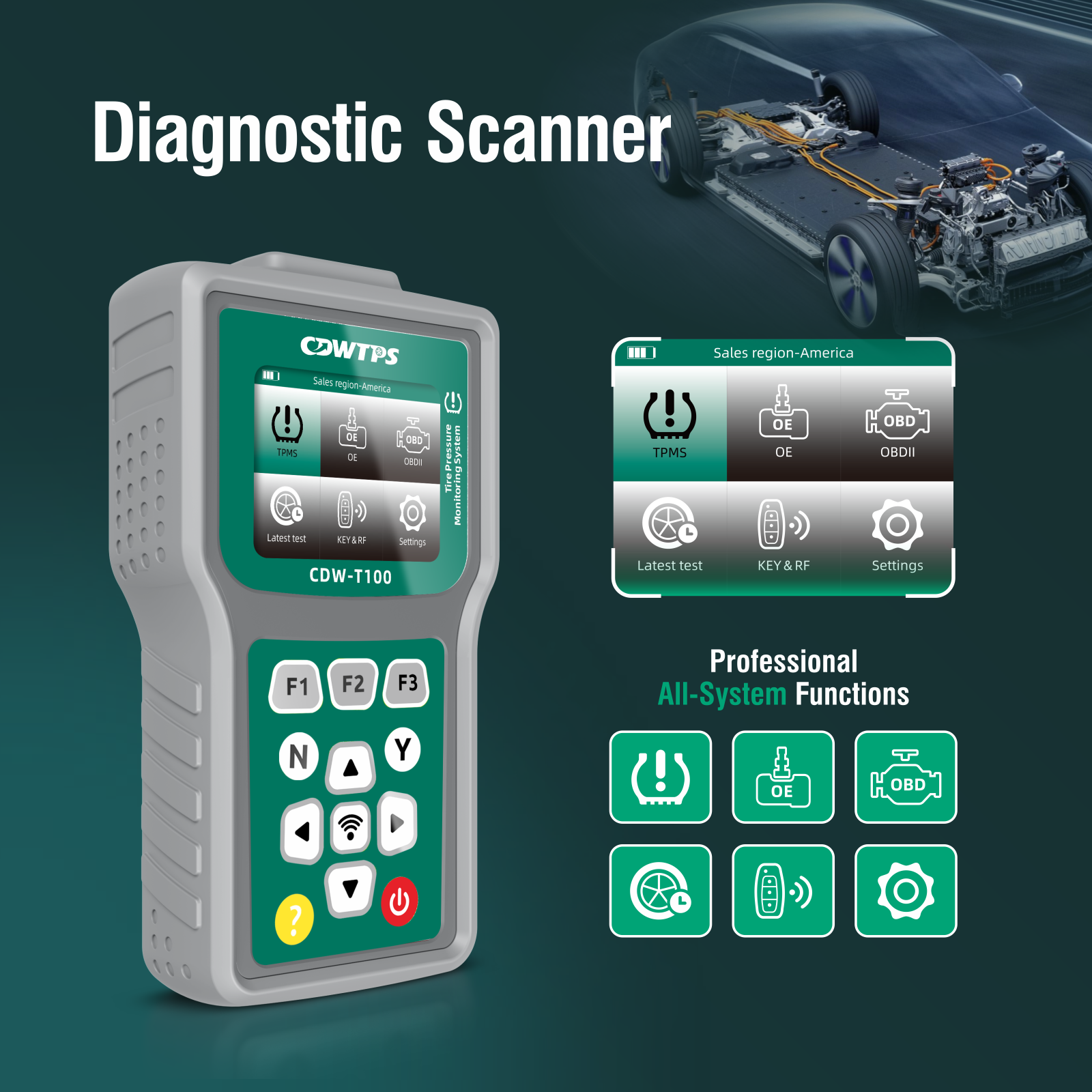 CDWTPS T100 TPMS tool, activation scan 315+433 sensors, TPMS programmi ...