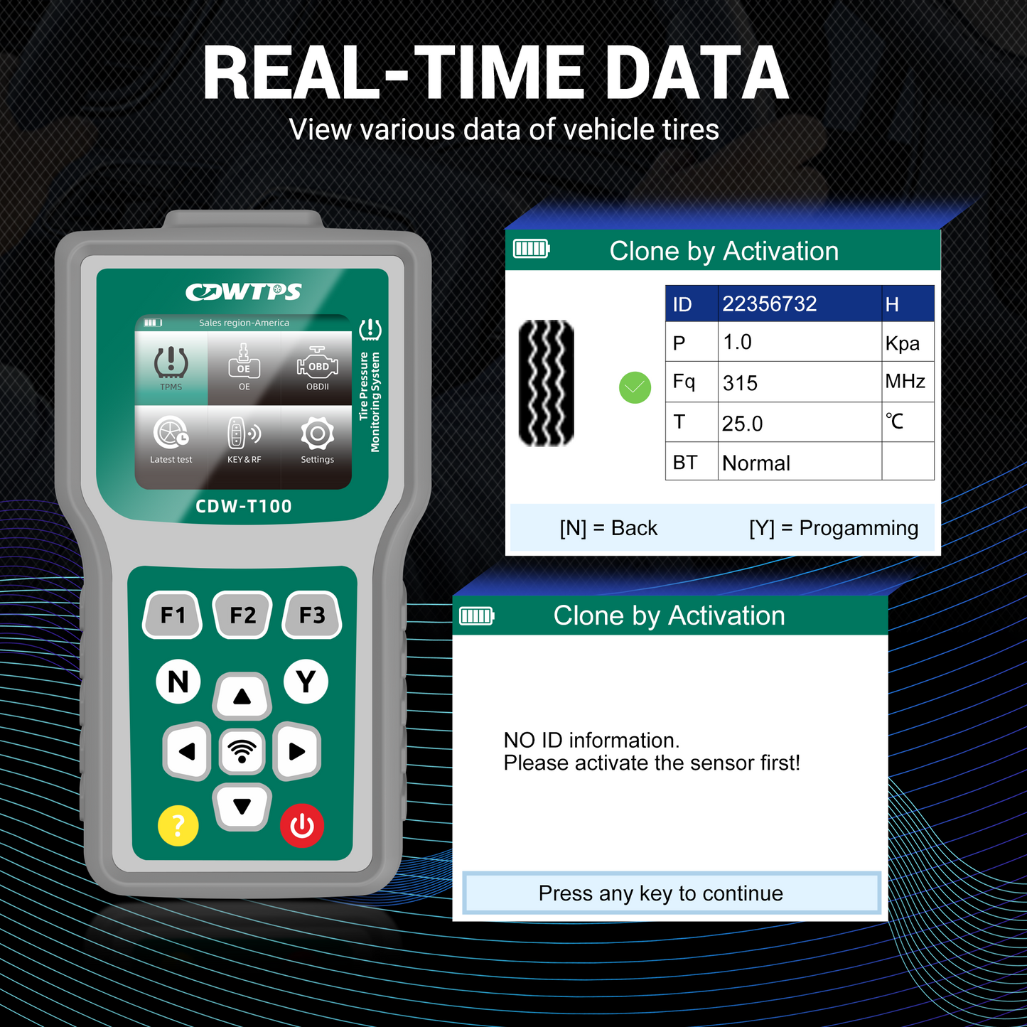 CDWTPS T100 TPMS tool, activation scan 315+433 sensors, TPMS programmi ...