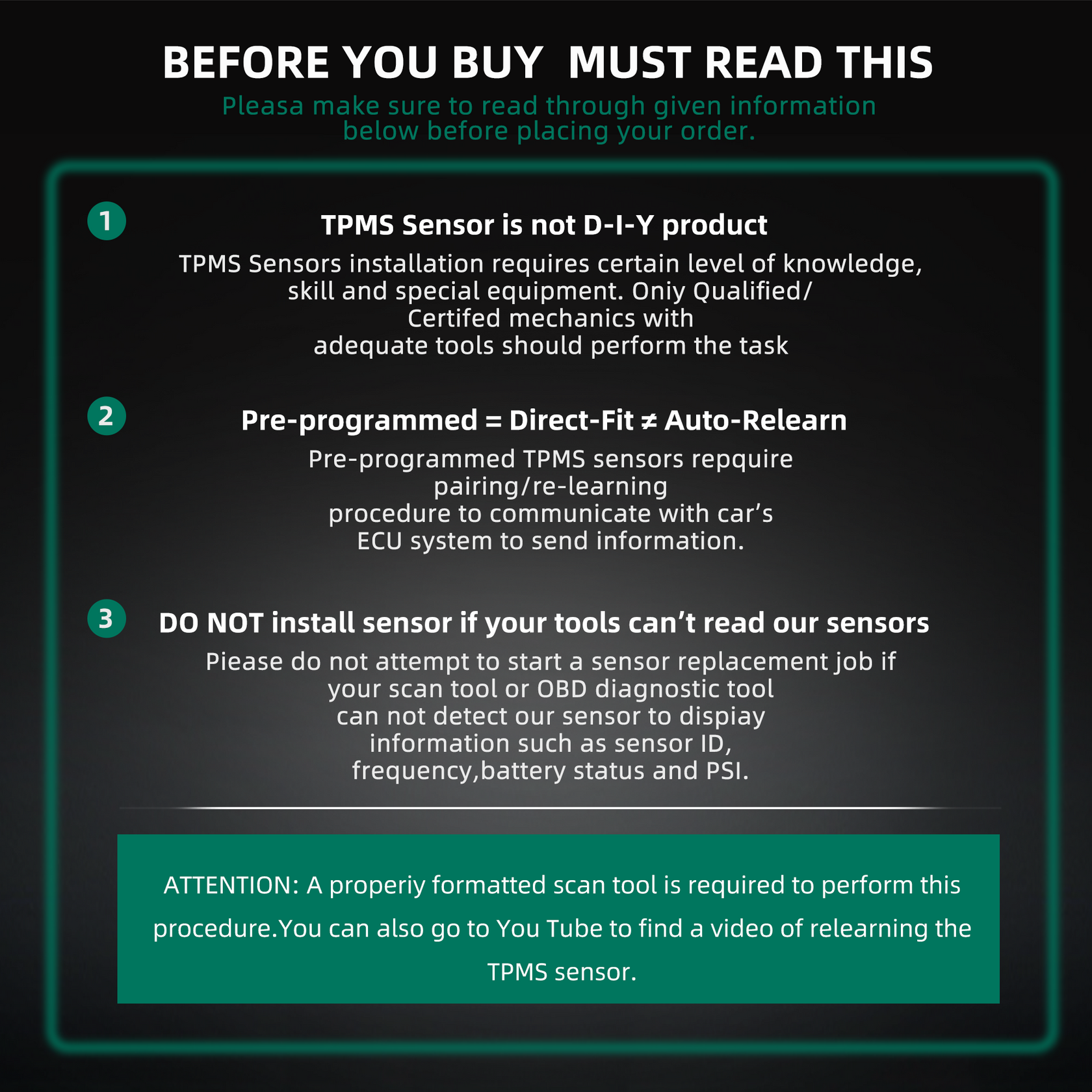 CDWTPS TPMS Sensor, 433MHZ Tire Pressure Monitoring System 4-Pack for