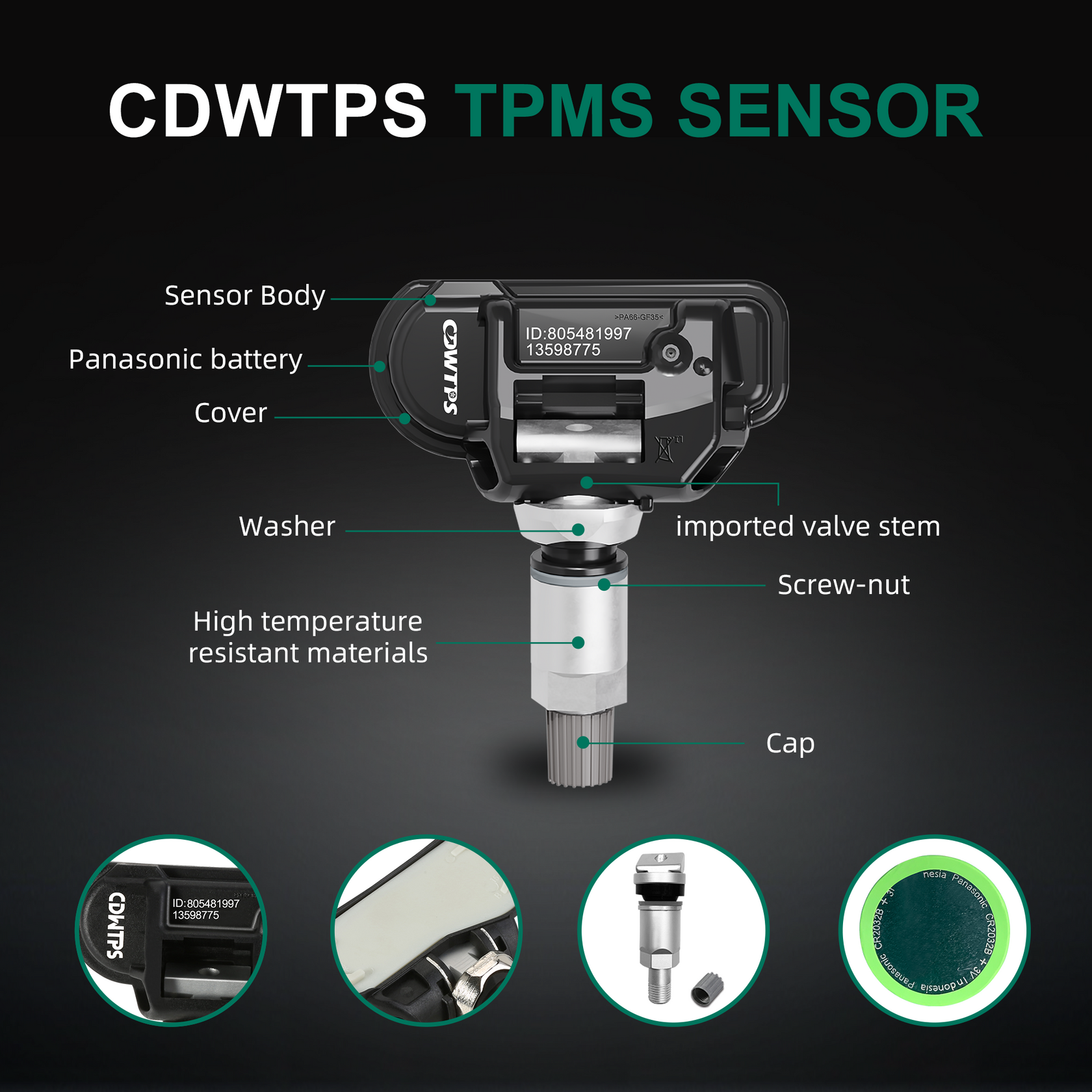 CDWTPS TPMS Sensor, 433MHZ Tire Pressure Monitoring System 4-Pack for